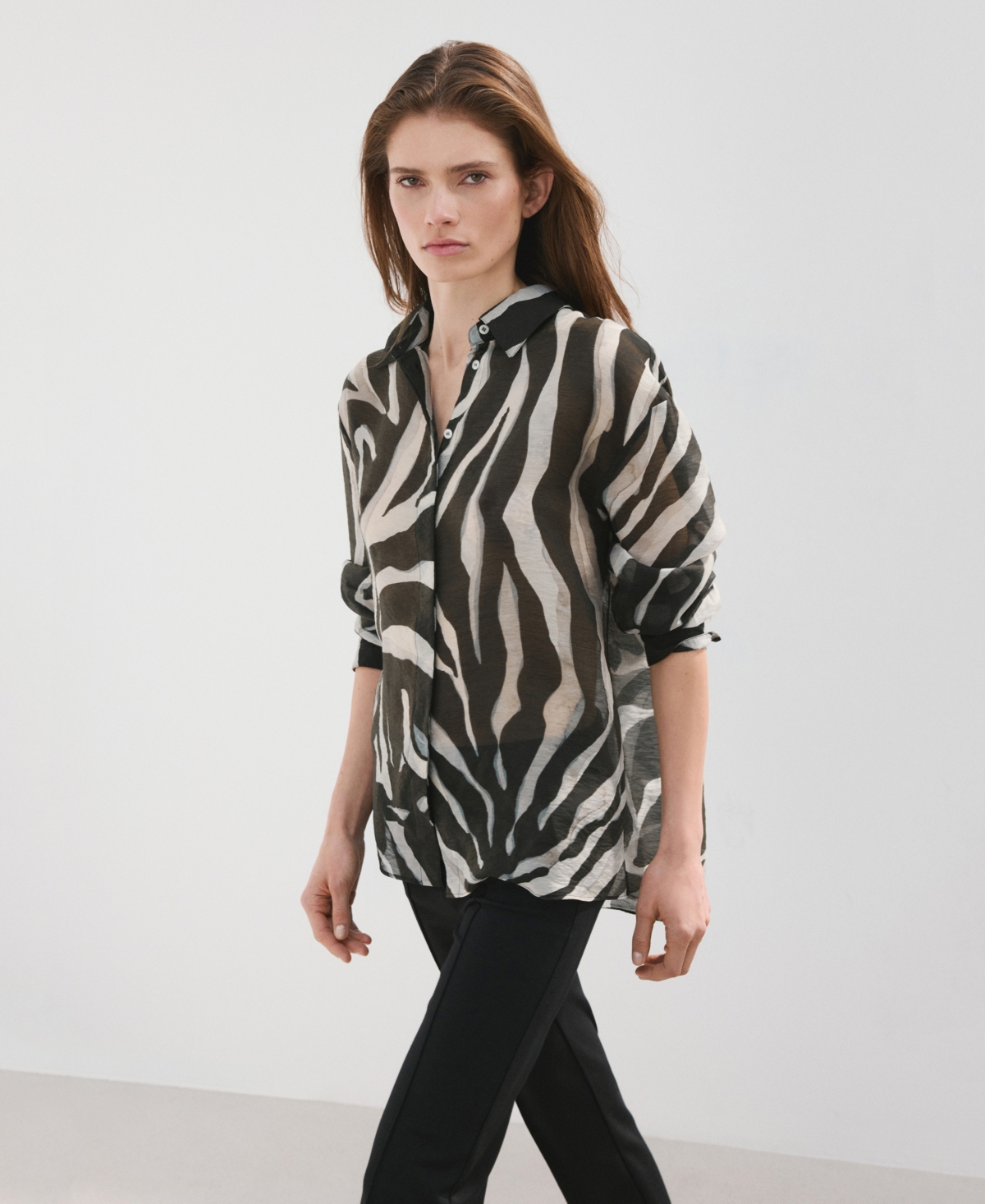 Click here for Mango Womens Lyocell Printed Shirt - Black prices
