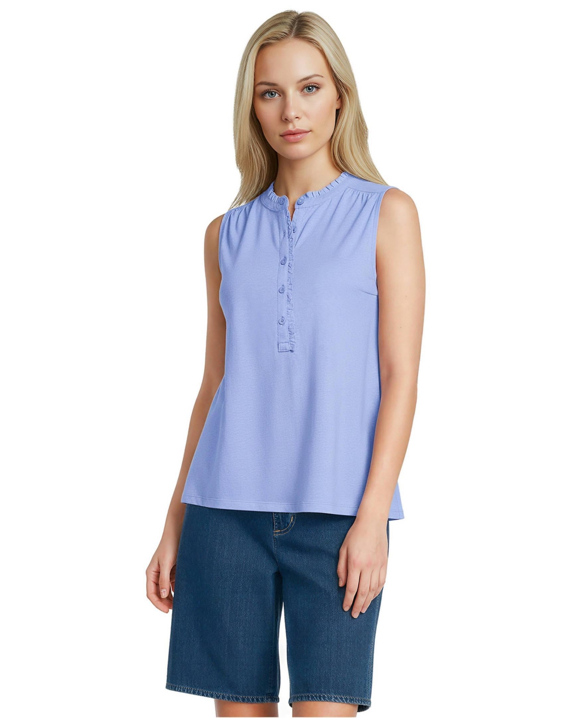 Click here for Lands End Womens Linen Blend Ruffle Trim Tank Top... prices