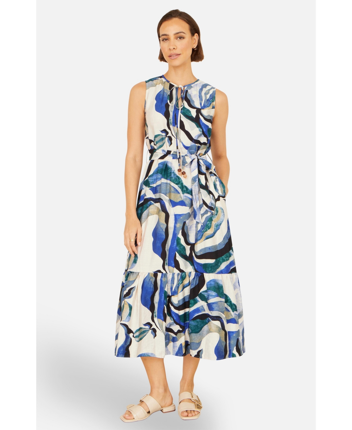 Click here for Yumi Womens Swirl Print Midi Dress - Blue prices