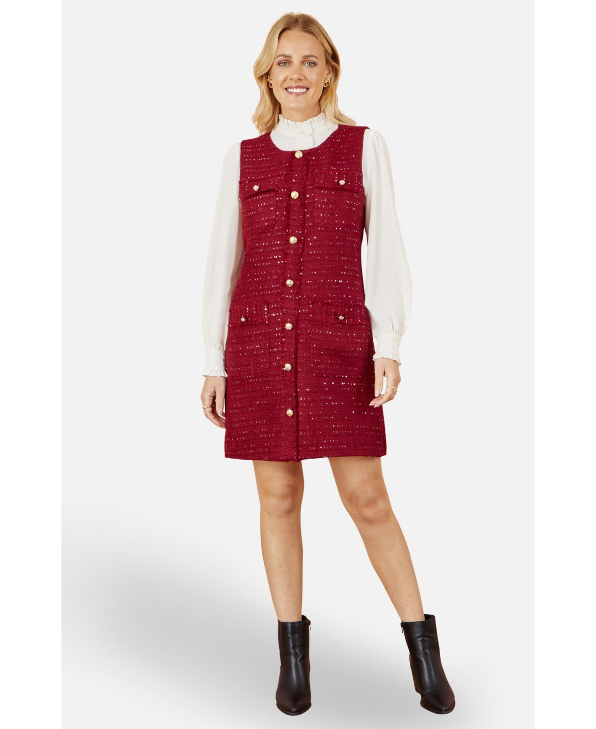 Click here for Yumi Womens Boucle Tunic Dress - Burgundy prices