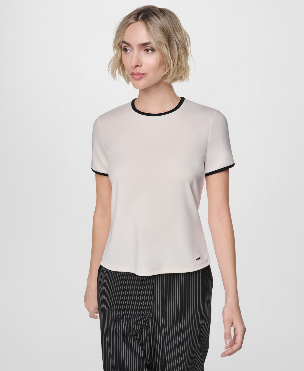 Click here for Dkny Womens Crewneck Short-Sleeve Top - Coconut/bl... prices