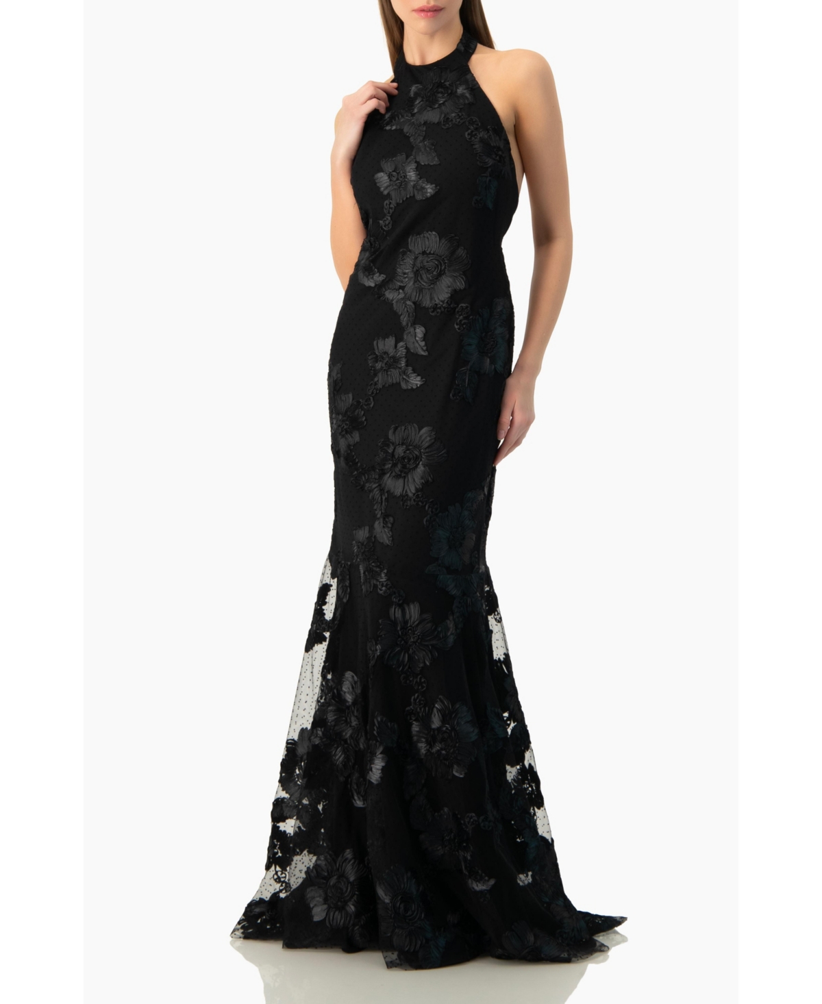 Click here for Ivonne Womens Halter Floral Lace Mermaid Gown - Bl... prices