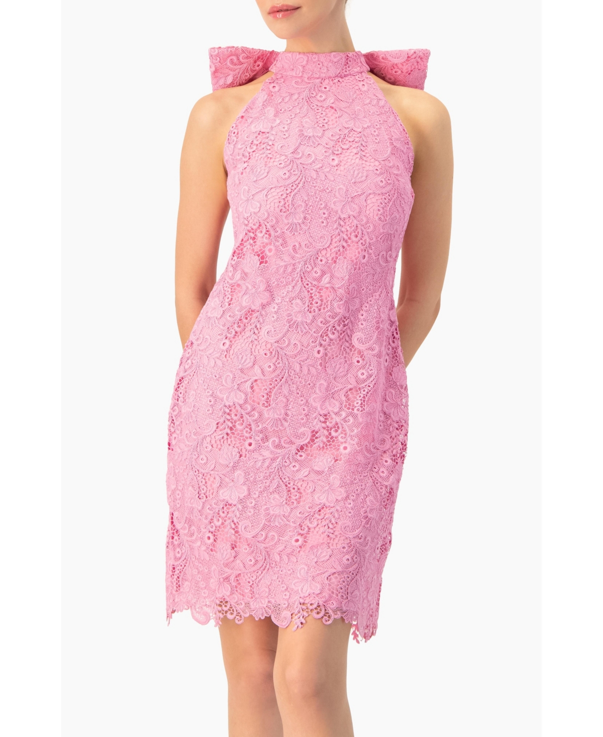 Click here for Ivonne Womens Lace Halter Bow Mini Dress - Pink prices