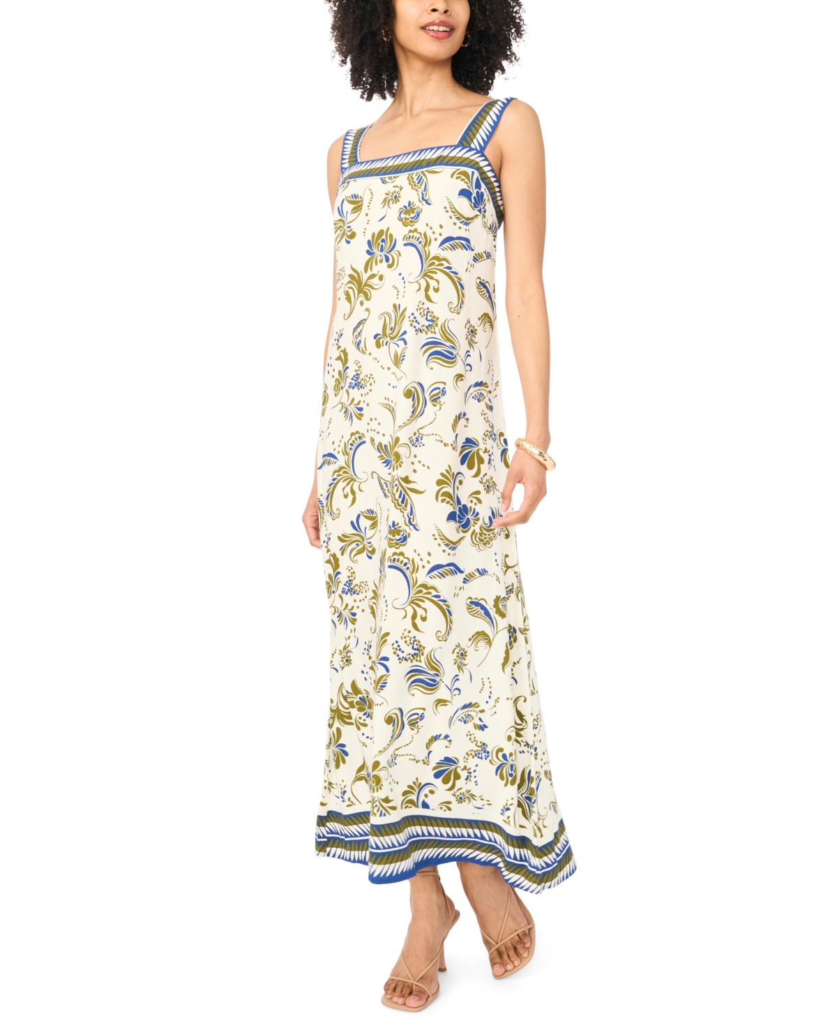 Click here for Vince Camuto Womens Printed Smocked Back Square Ne... prices