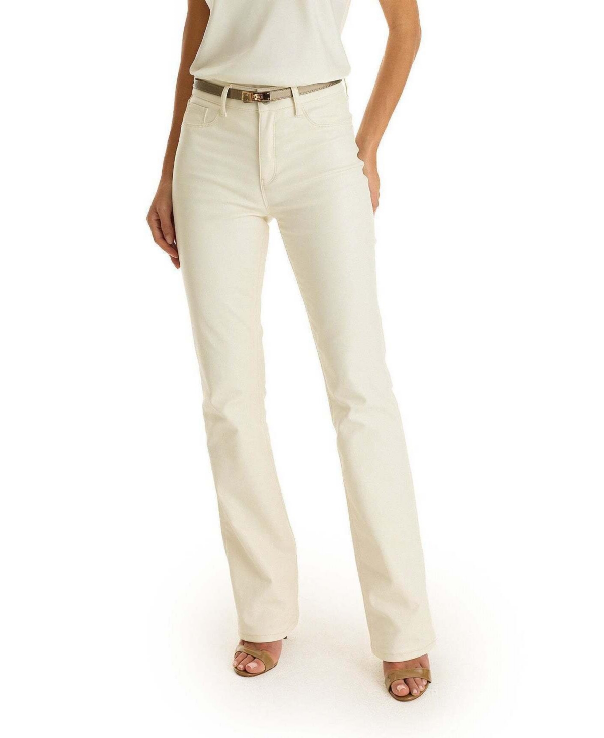 Click here for The Noli Shop Womens Aria Coated Flare Jean - Vani... prices
