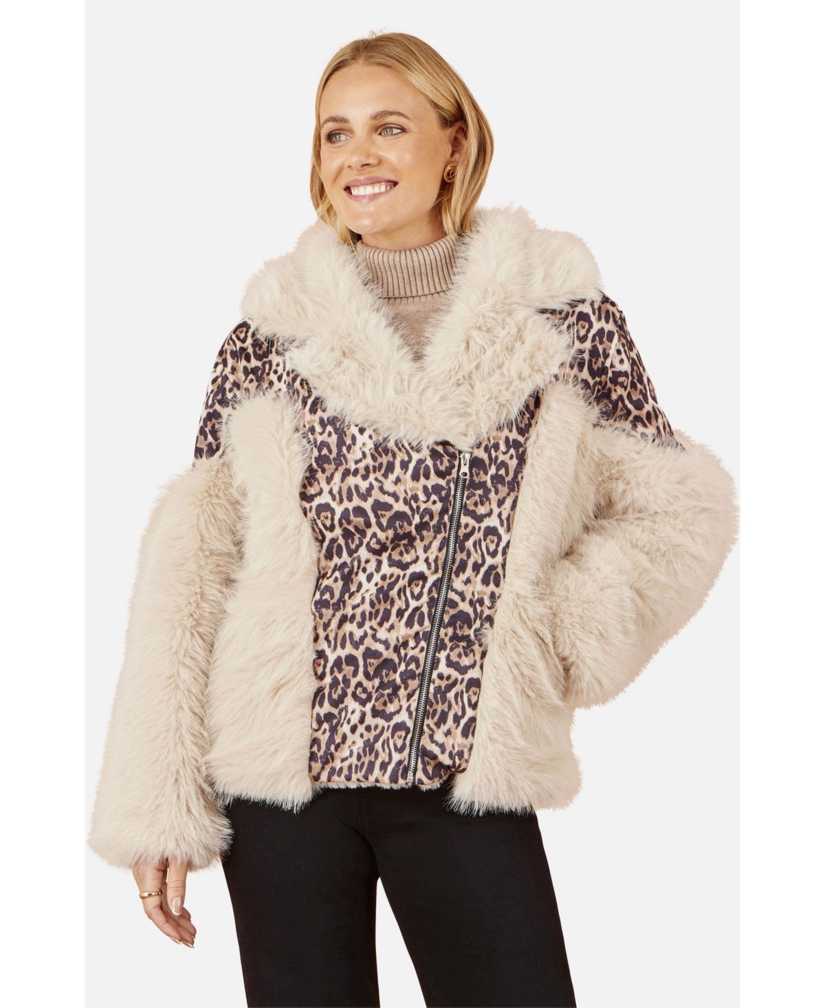 Click here for Yumi Womens Faux Fur Biker Leopard Print Jacket -... prices