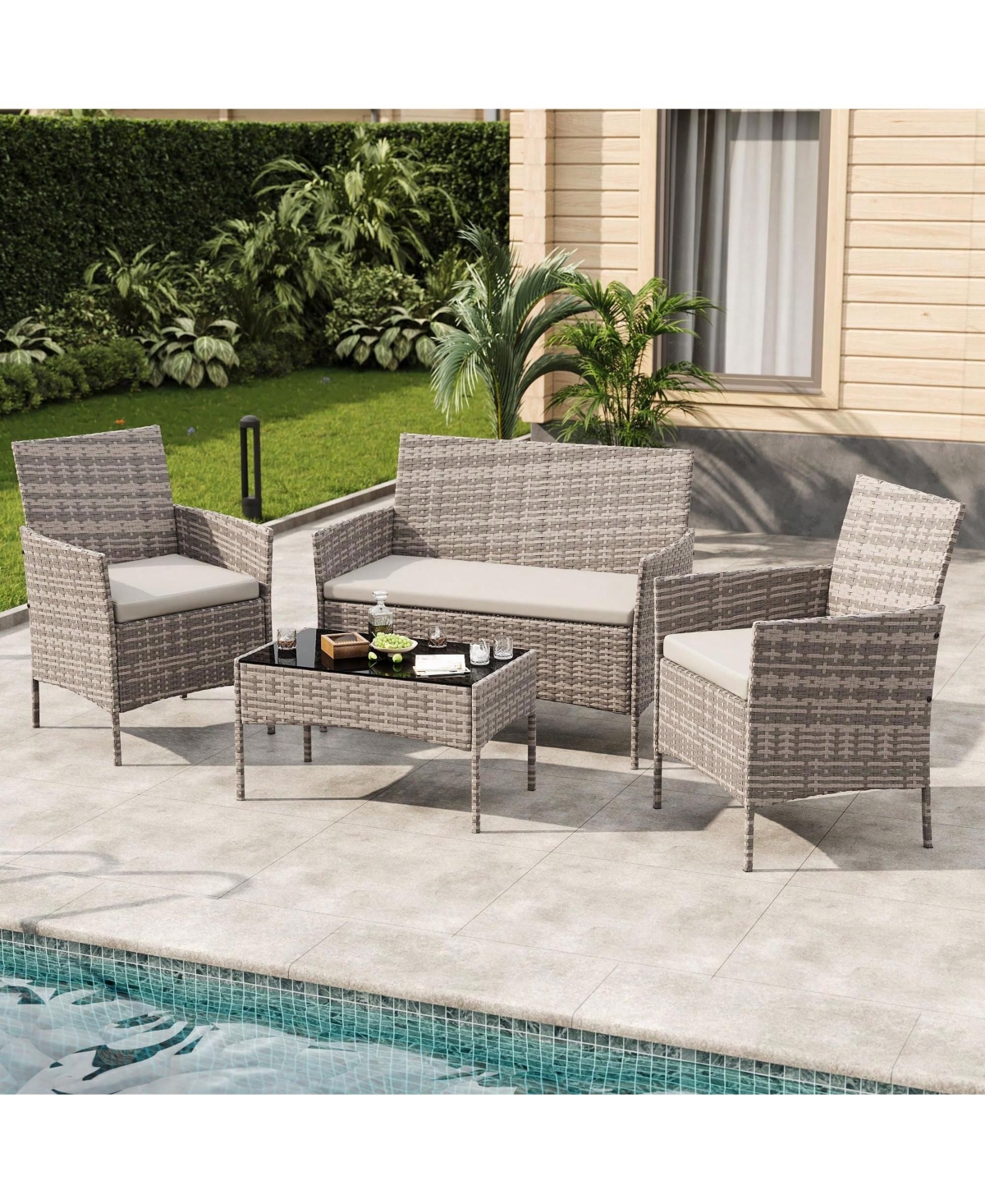 Click here for GarveeLife 4 Piece Outdoor Pe Rattan Conversation... prices