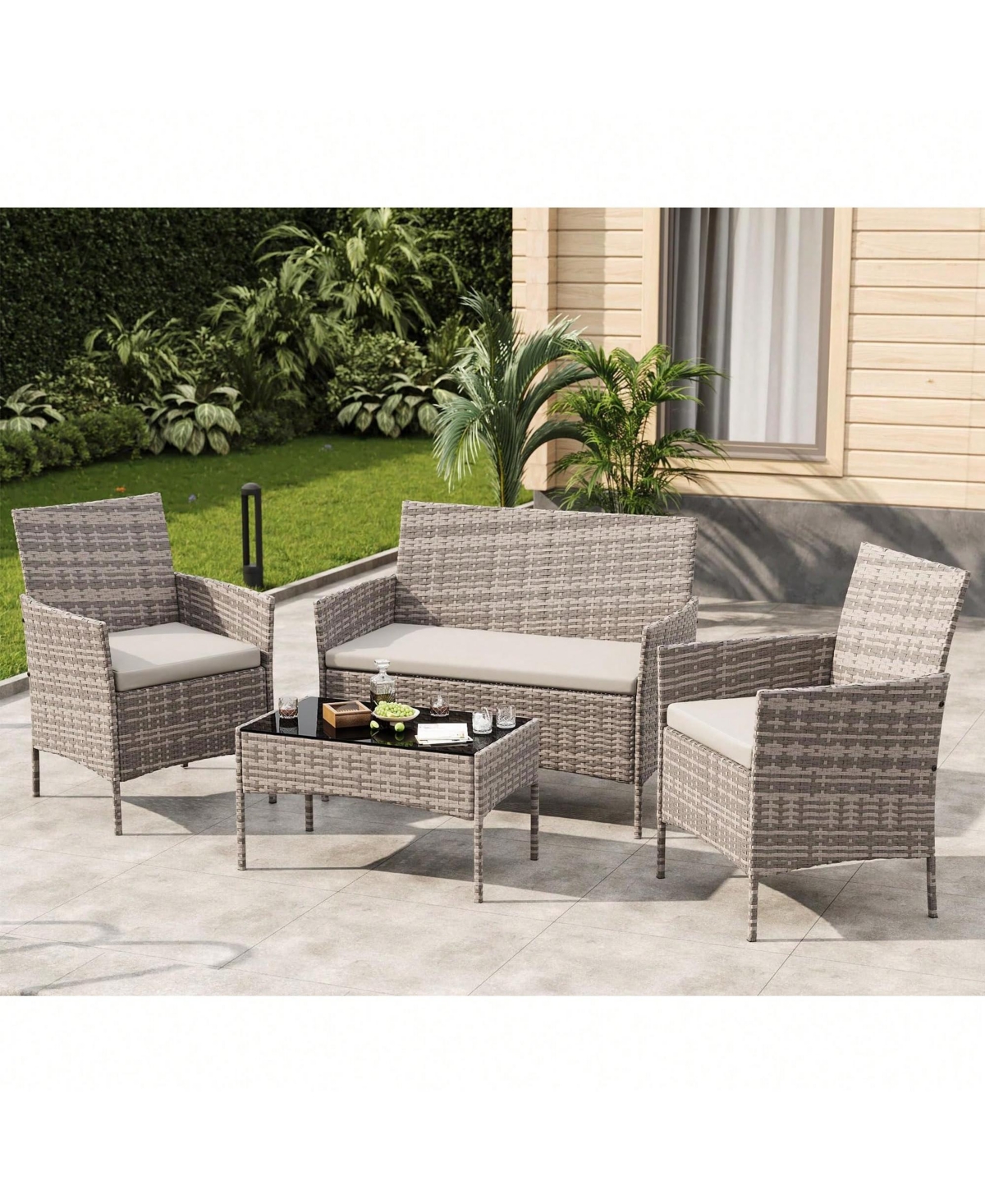 Click here for GarveeLife 4 Piece Outdoor Pe Rattan Conversation... prices