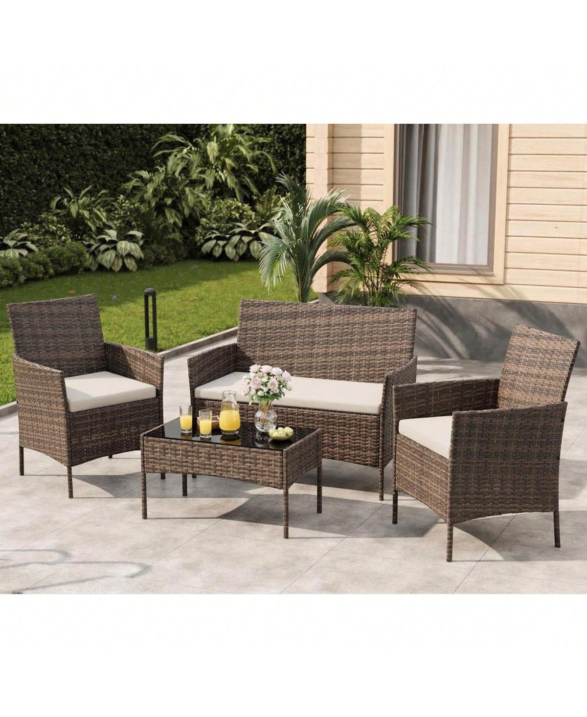 Click here for GarveeLife 4 Piece Outdoor Pe Rattan Conversation... prices