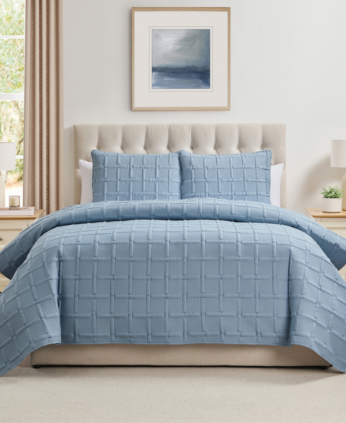 Click here for Vcny Home Solid Square 3-Piece Quilt Set  Full/Que... prices