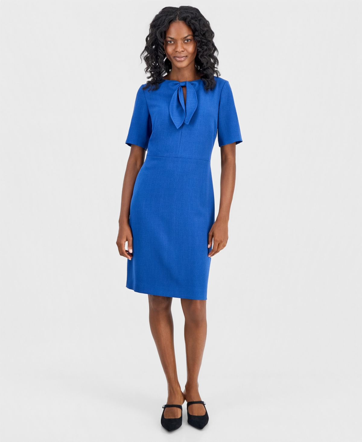 Click here for Kasper Womens Tie-Neck Short-Sleeve Sheath Dress -... prices