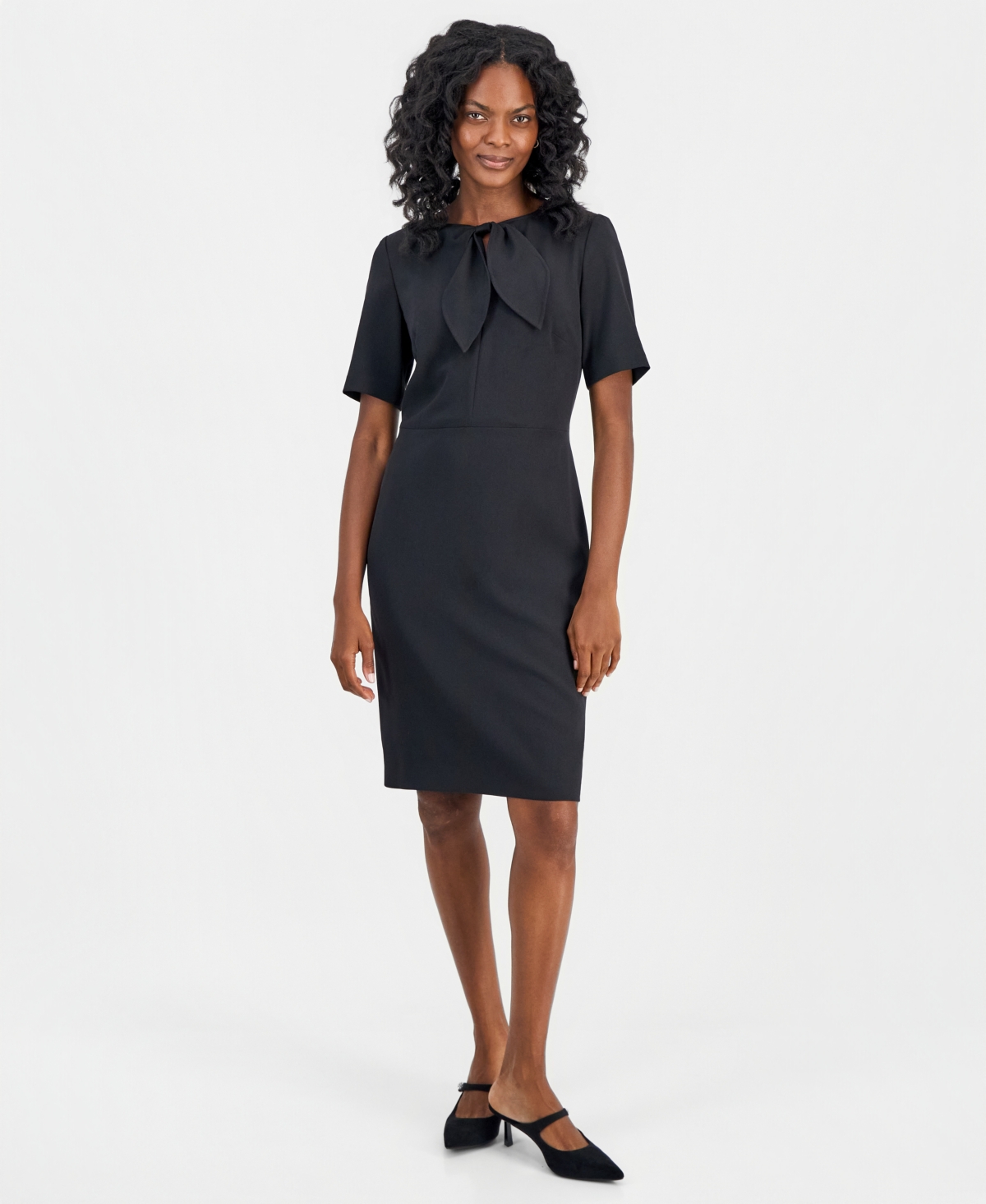 Click here for Kasper Womens Tie-Neck Short-Sleeve Sheath Dress -... prices