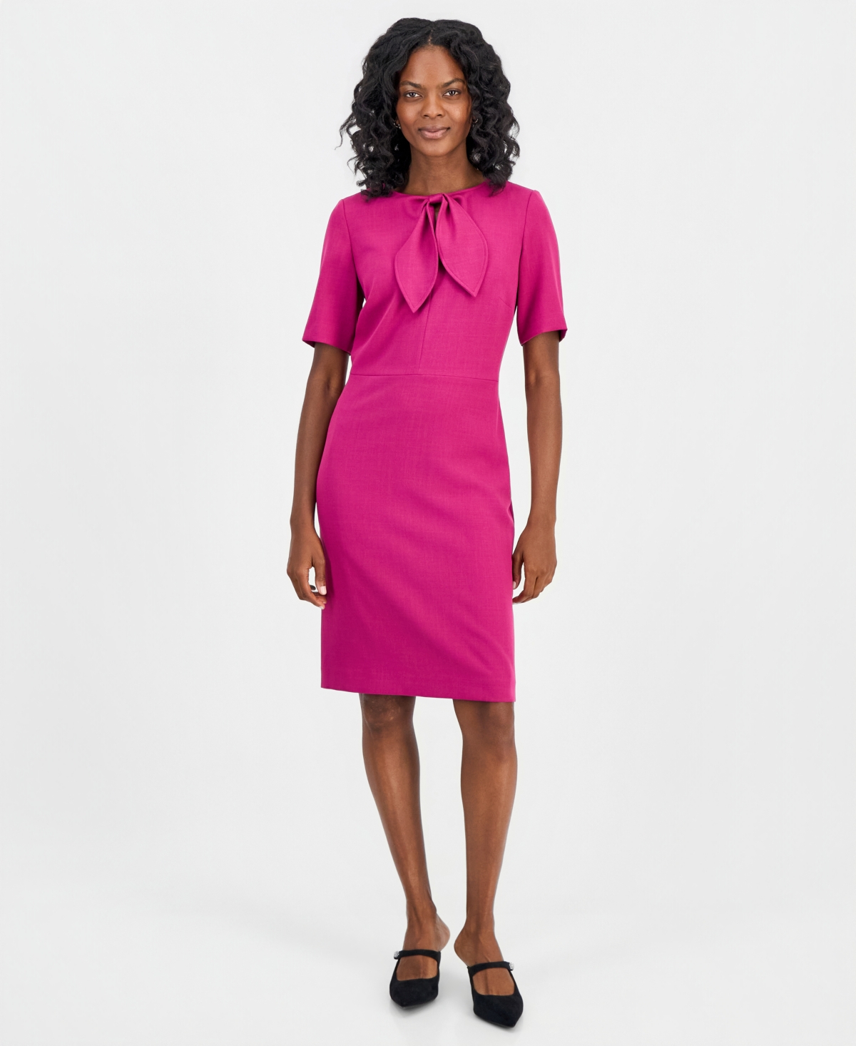 Click here for Kasper Womens Tie-Neck Short-Sleeve Sheath Dress -... prices