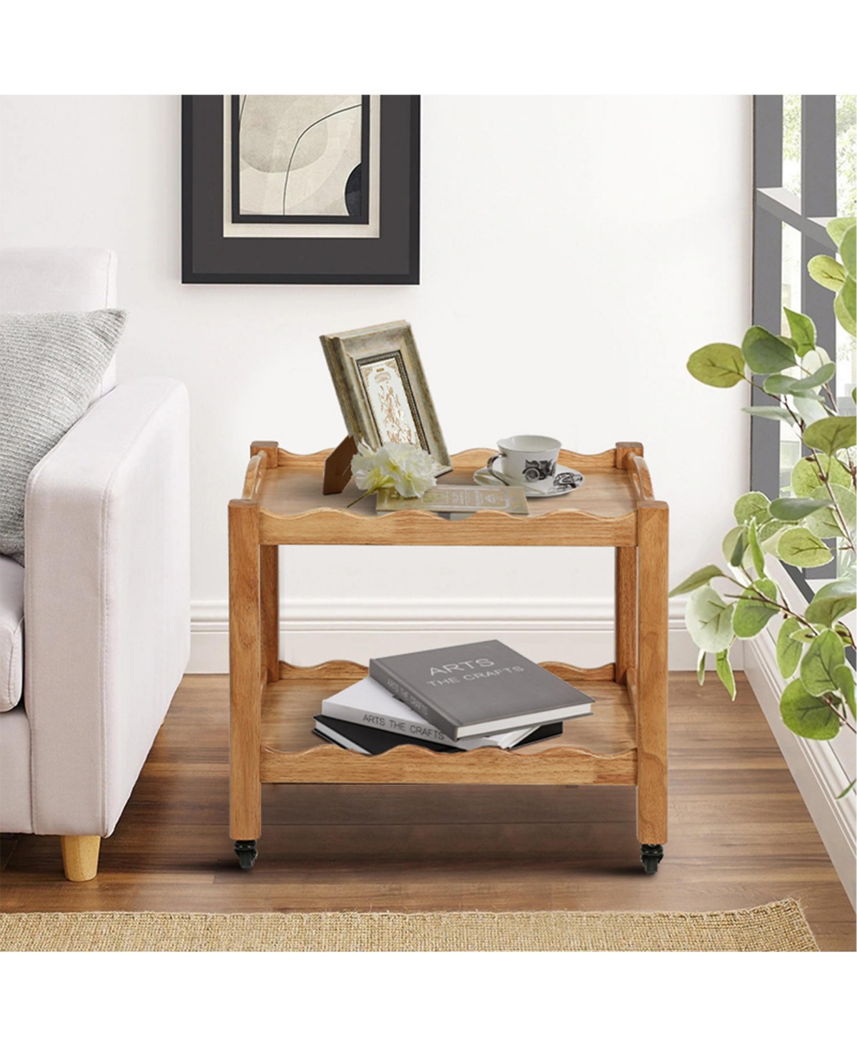 Click here for flynama Solid Rubberwood 2-Tier Rolling Side Table... prices