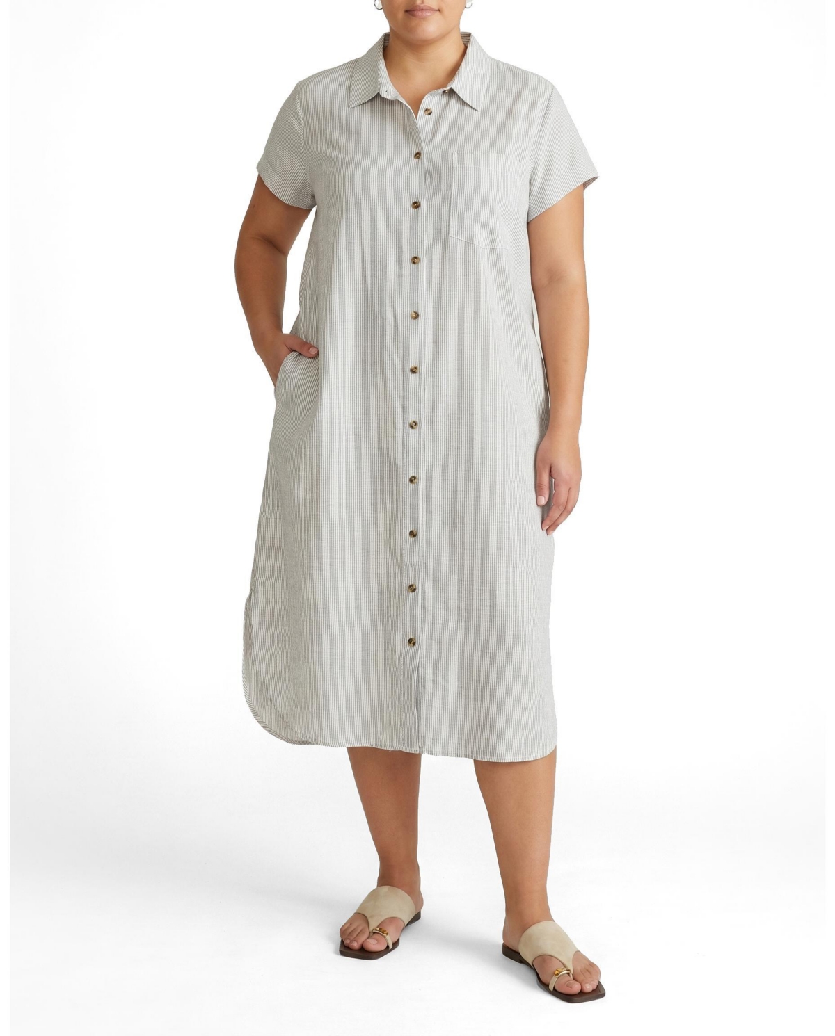 Click here for Universal Standard Plus Size Dune Linen Shirtdress... prices