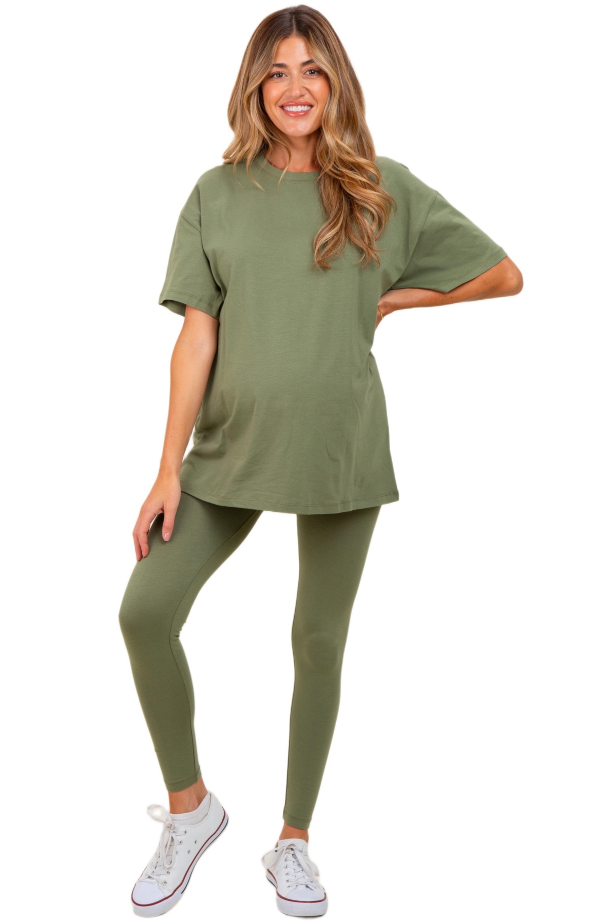 Click here for Pinkblush Maternity Light Olive Oversized Crewneck... prices