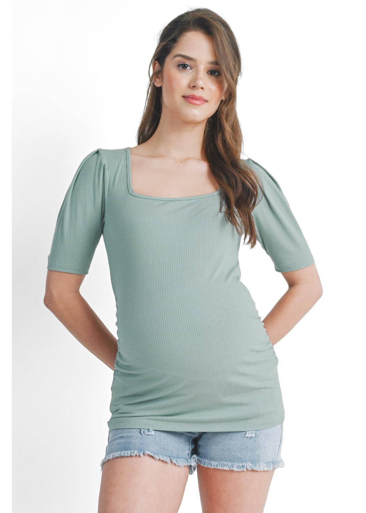 Click here for Hello Miz Womens Ribbed Puff Sleeve Square Neck To... prices
