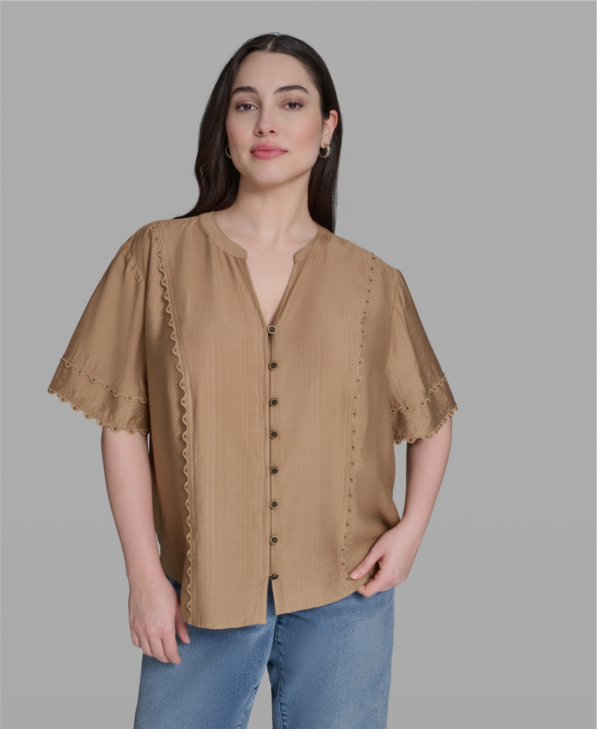 Click here for Karl Lagerfeld Paris Plus Size Rayon-Blend V-Neck... prices