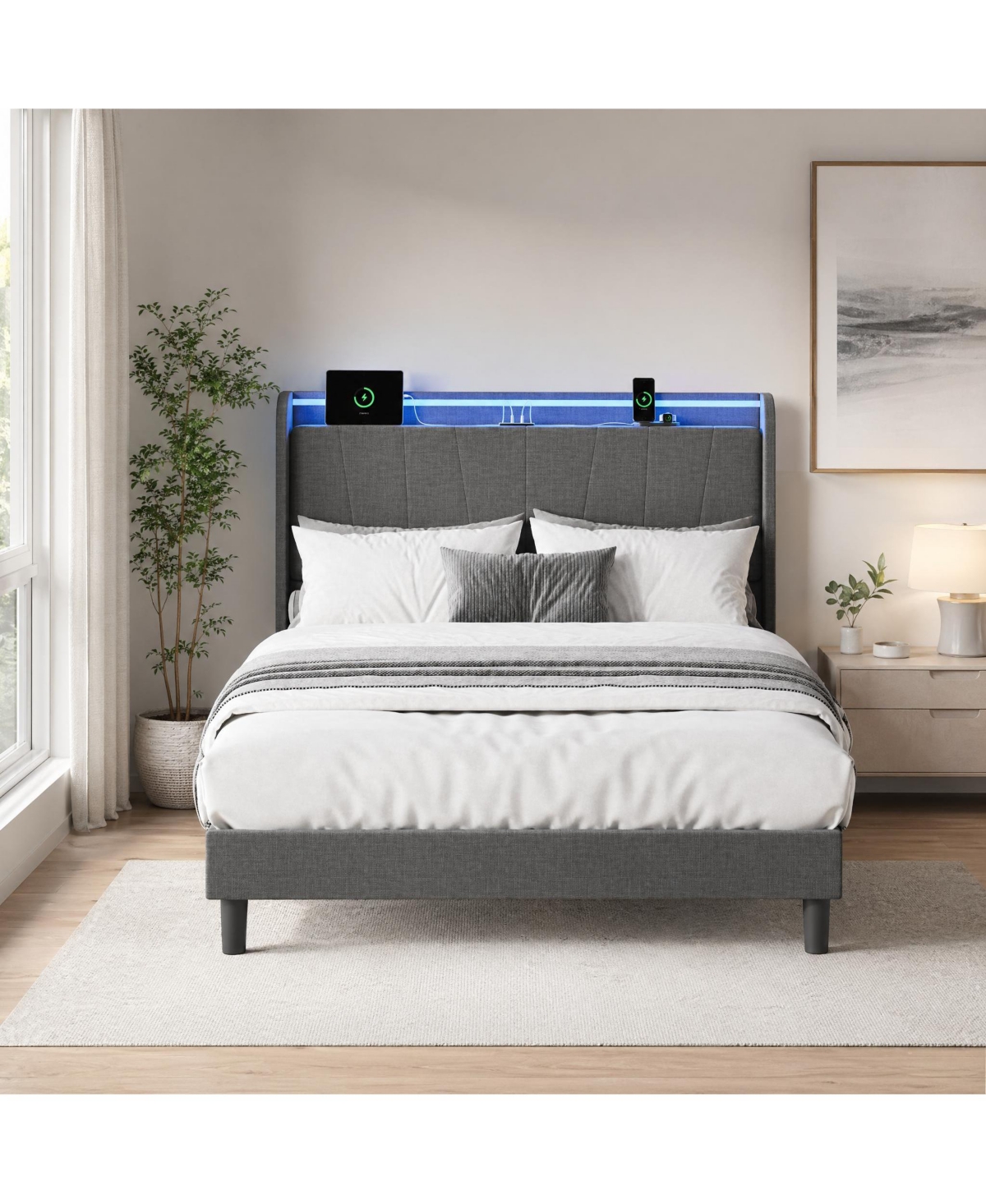 Click here for homfan Upholstered Platform Bed with App-Controlle... prices