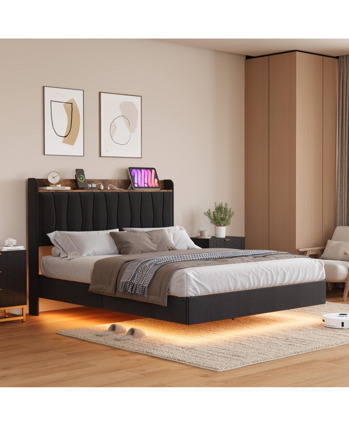 Click here for homfan Floating Platform Bed Frame with Led Lights... prices