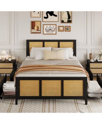 Click here for Homfan Rattan Platform Bed Frame With Led Headboar... prices