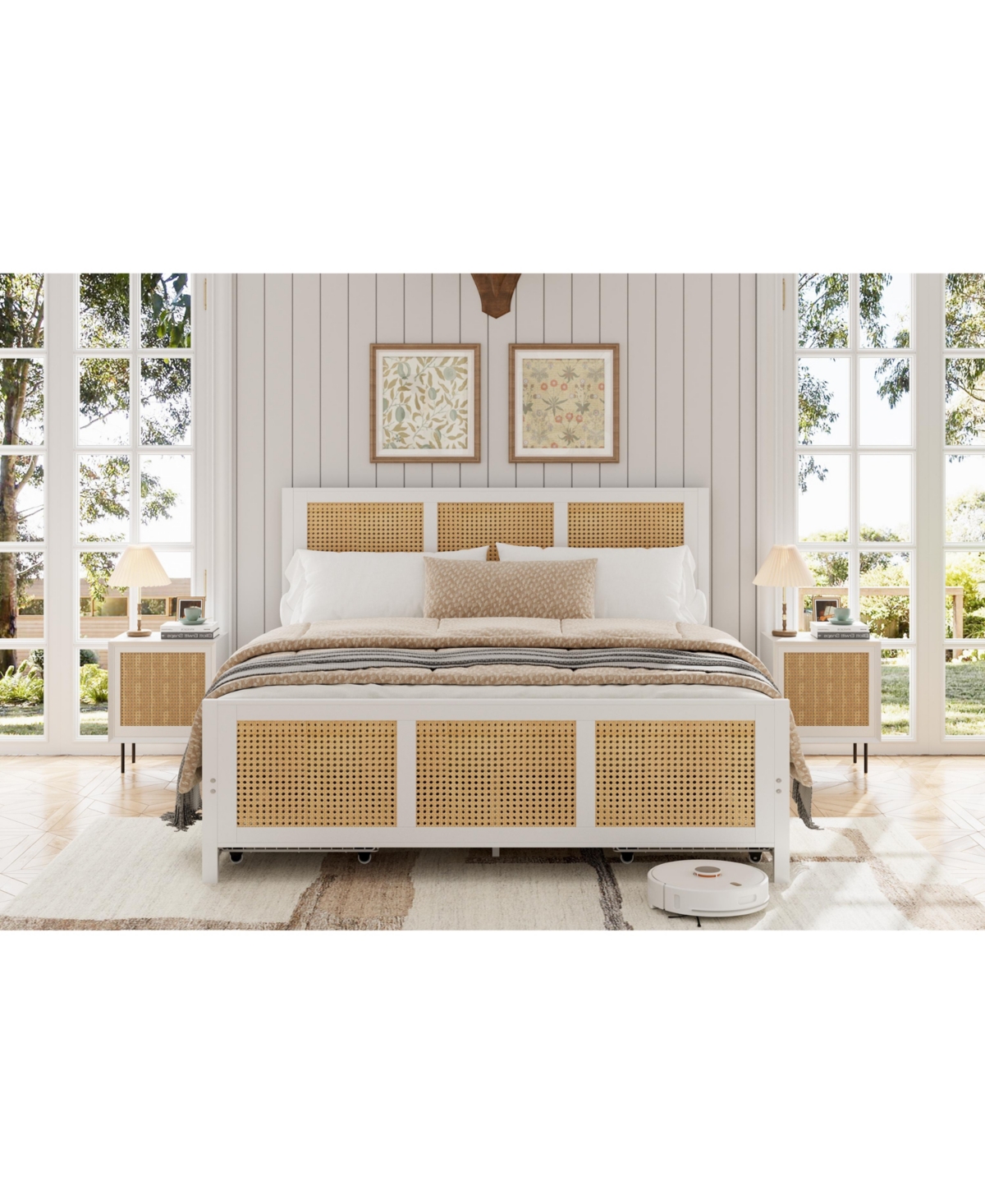 Click here for homfan Rattan Platform Bed Frame with Led Headboar... prices