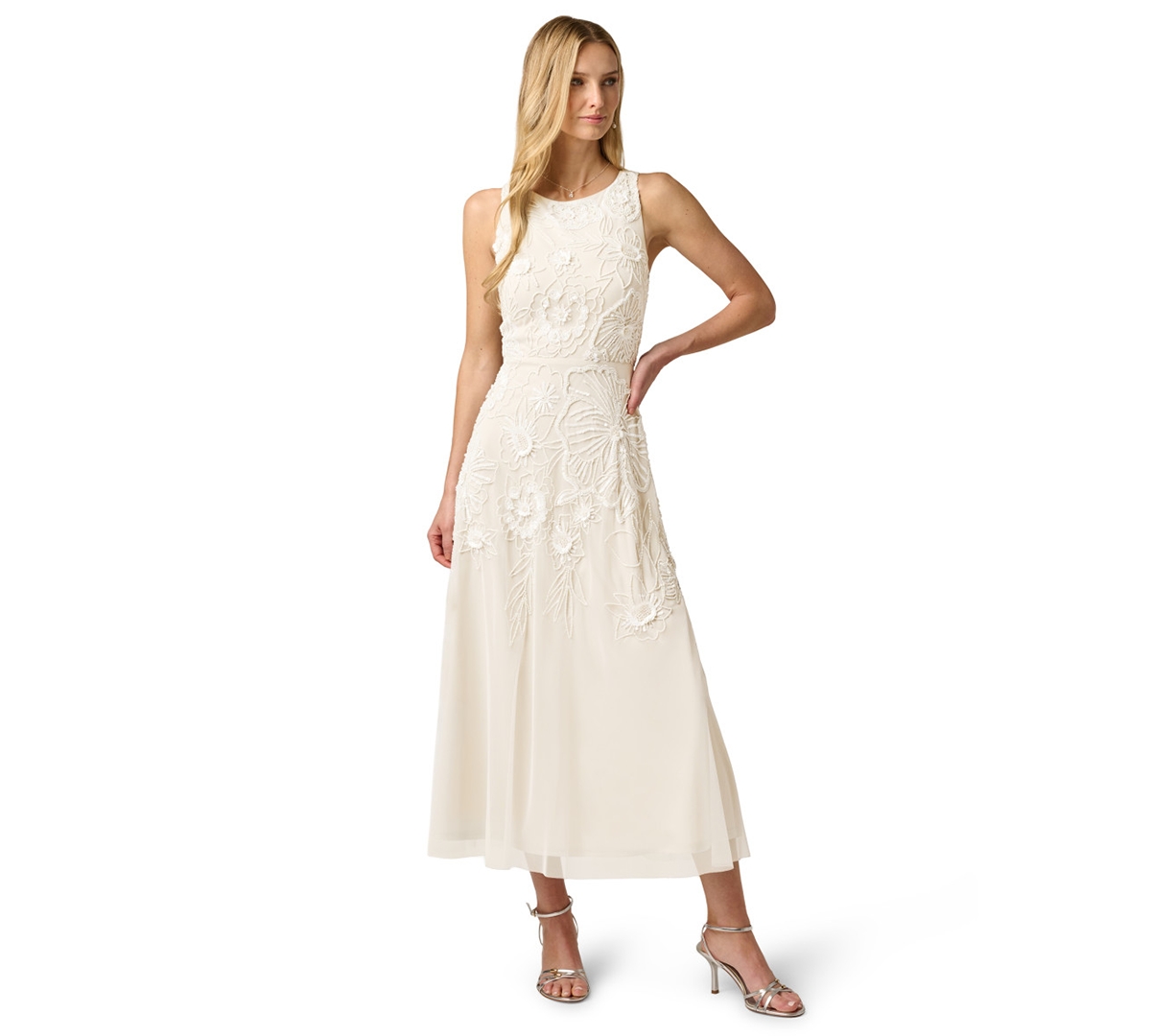 Click here for Adrianna Papell Womens Beaded Mesh Crewneck Midi D... prices