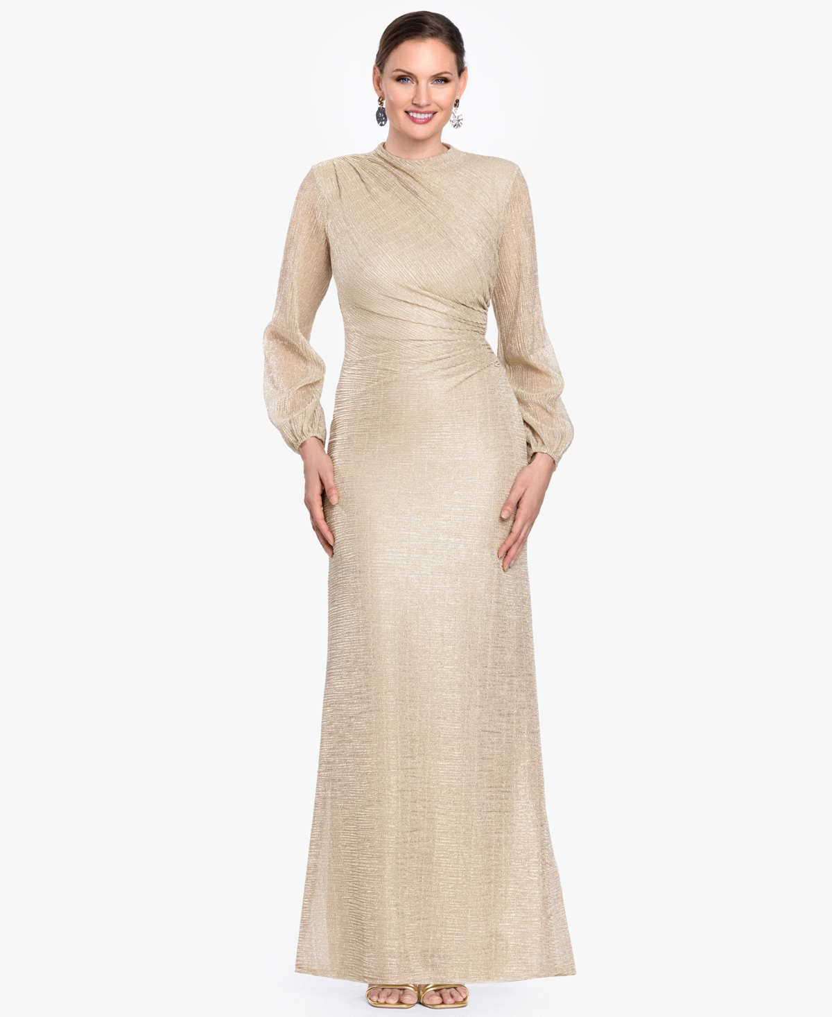 Click here for Betsy & Adam Petite Bell Long-Sleeve Gown - Gold prices