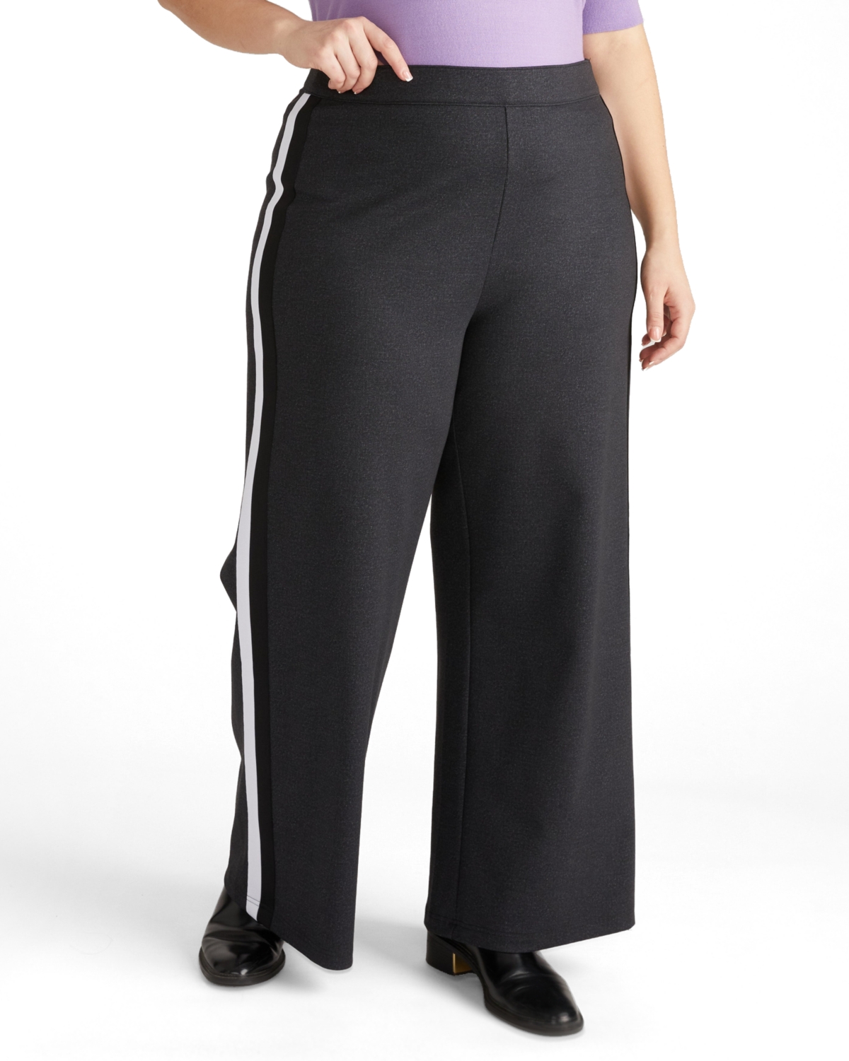 Click here for Universal Standard Plus Size Wide Leg Stripe Ponte... prices