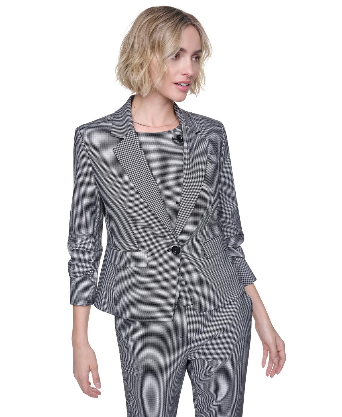Click here for Dkny Petite Houndstooth One-Button Notch Collar Bl... prices