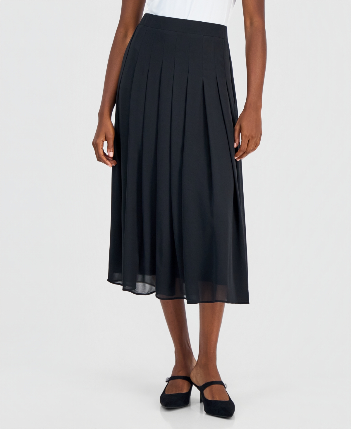 Click here for Kasper Womens Pull-On Pleat-Front Midi Skirt - Bla... prices
