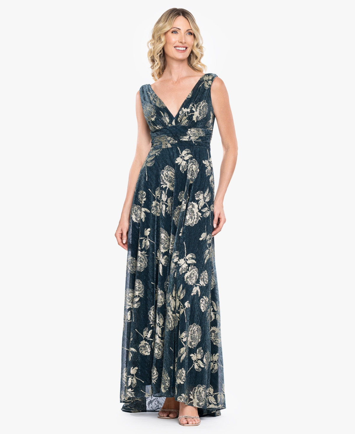 Click here for Betsy & Adam Womens Sleeveless V-Neck Metallic Flo... prices