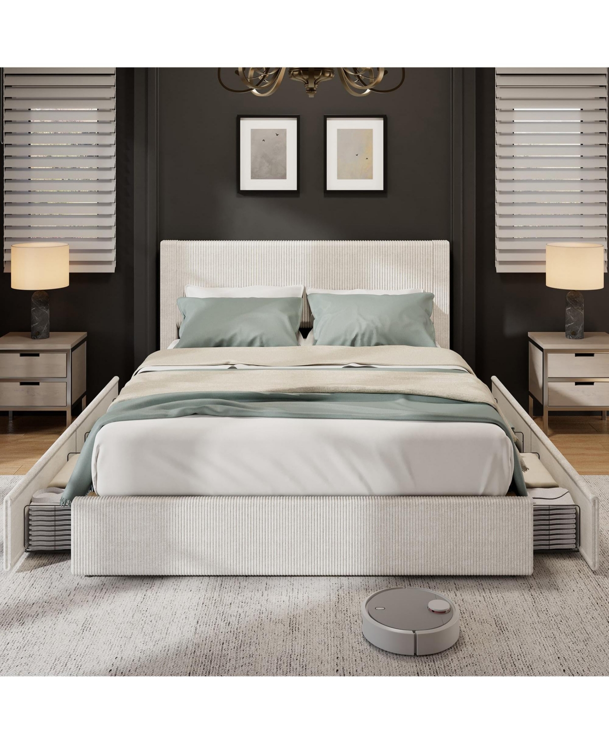 Click here for homfan Upholstered Platform Bed Frame with 4 Stora... prices