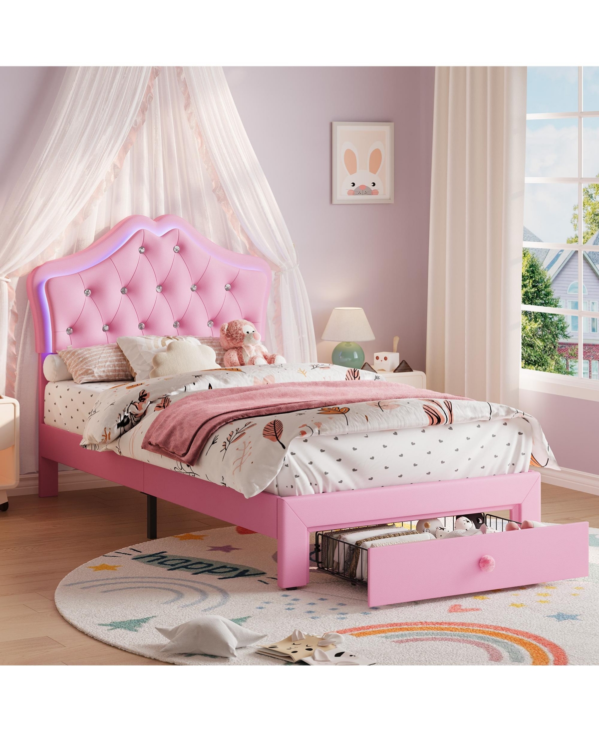 Click here for homfan Twin Upholstered Princess Bed Frame with Le... prices