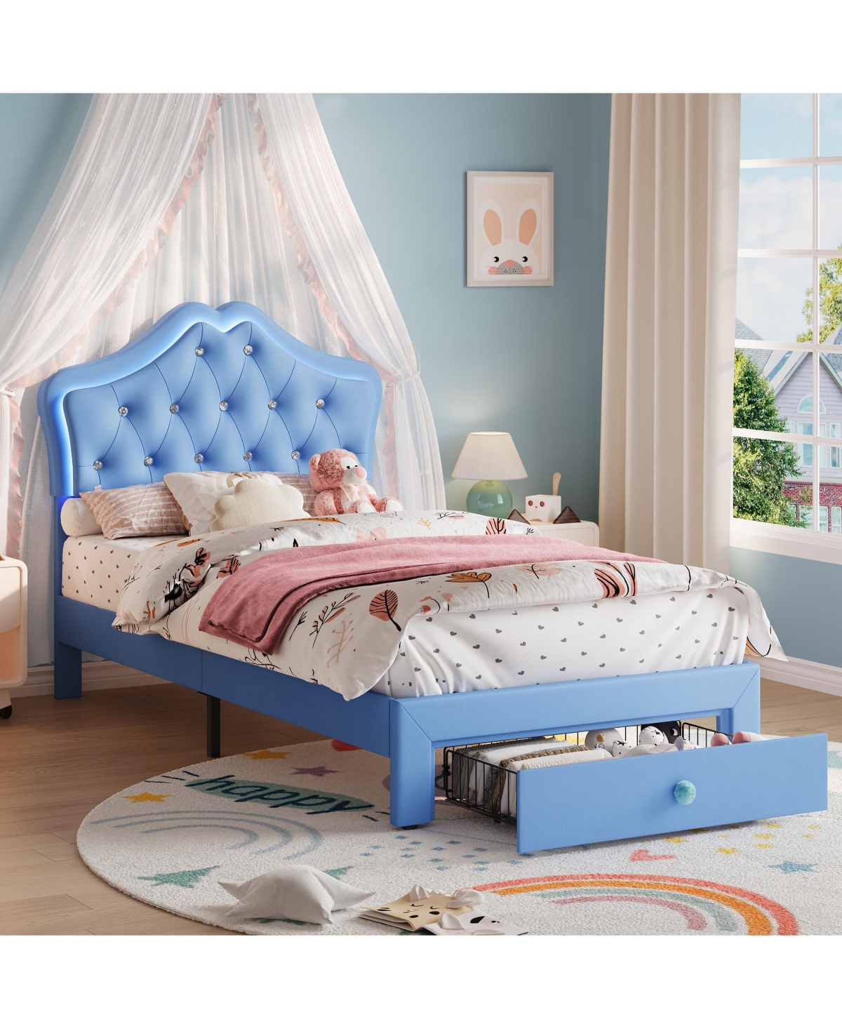 Click here for homfan Twin Upholstered Princess Bed Frame with Le... prices