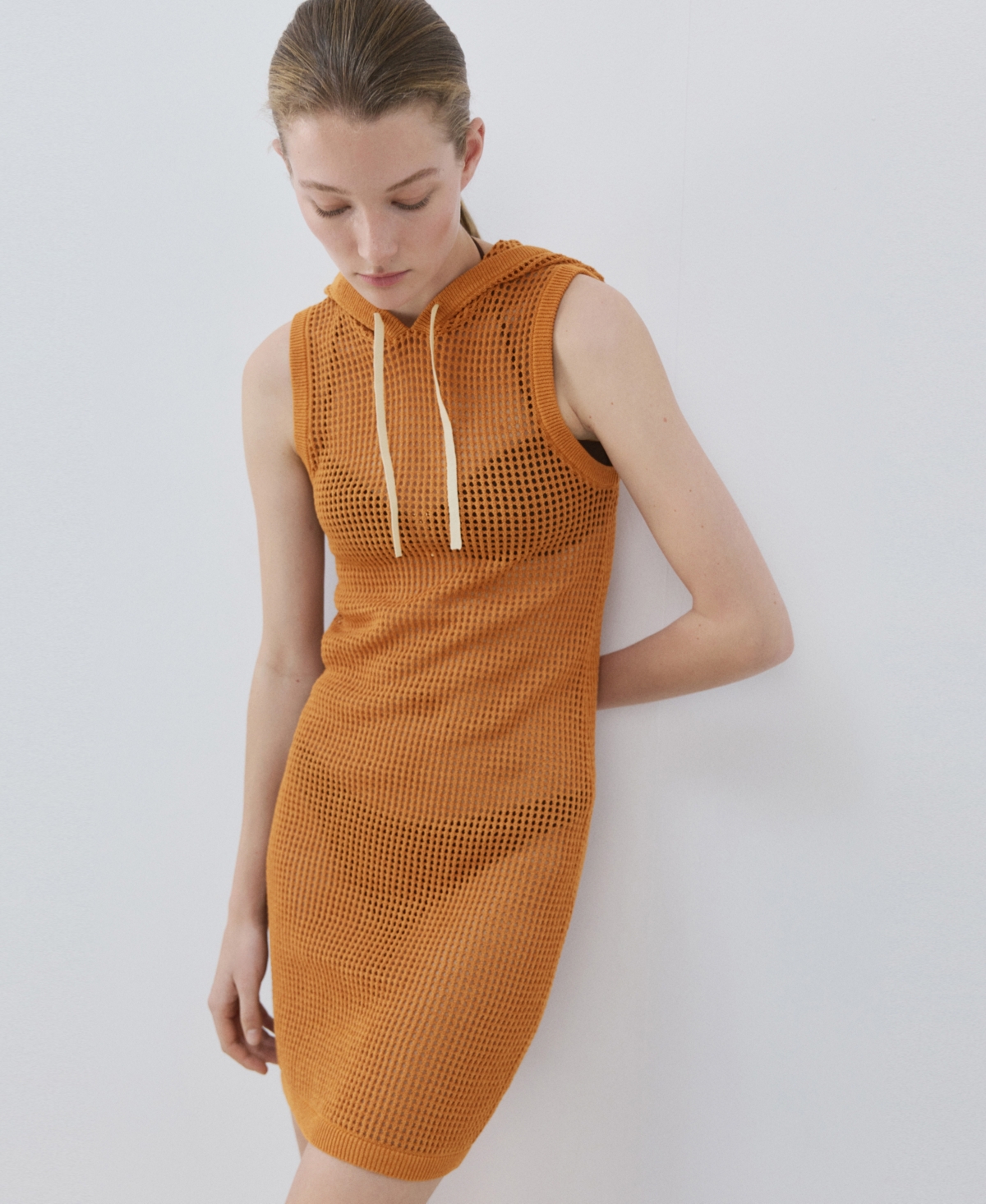 Click here for Mango Womens Mesh Hoodie Dress - Orange prices