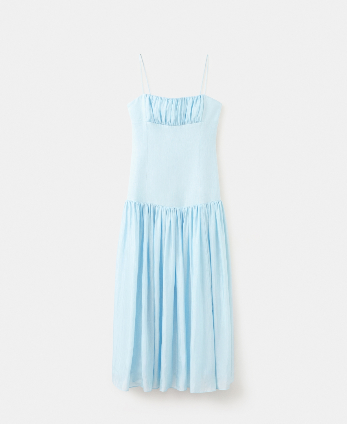 Click here for Mango Womens Ruched Long Dress - Sky Blue prices