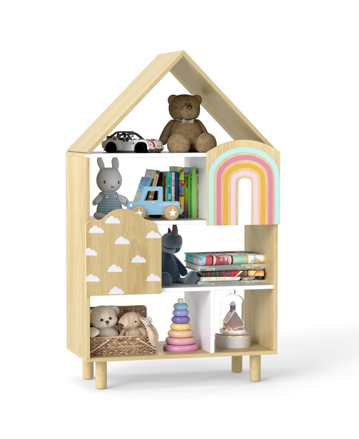 Click here for Gymax House-Shaped Kids Bookshelf 4-Tier Toy Stora... prices