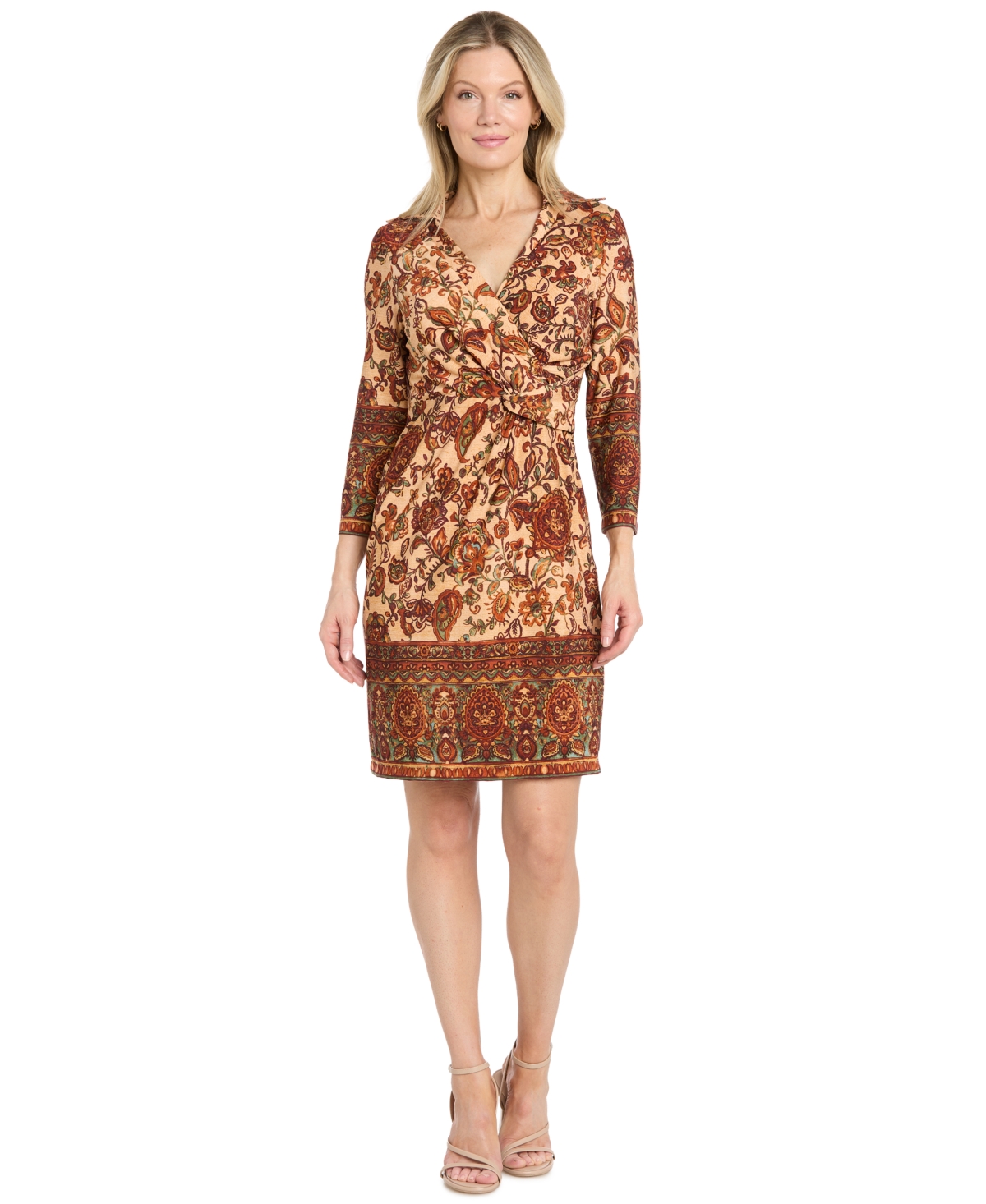 Click here for R & M Richards Womens Border-Print Knee-Length Dre... prices