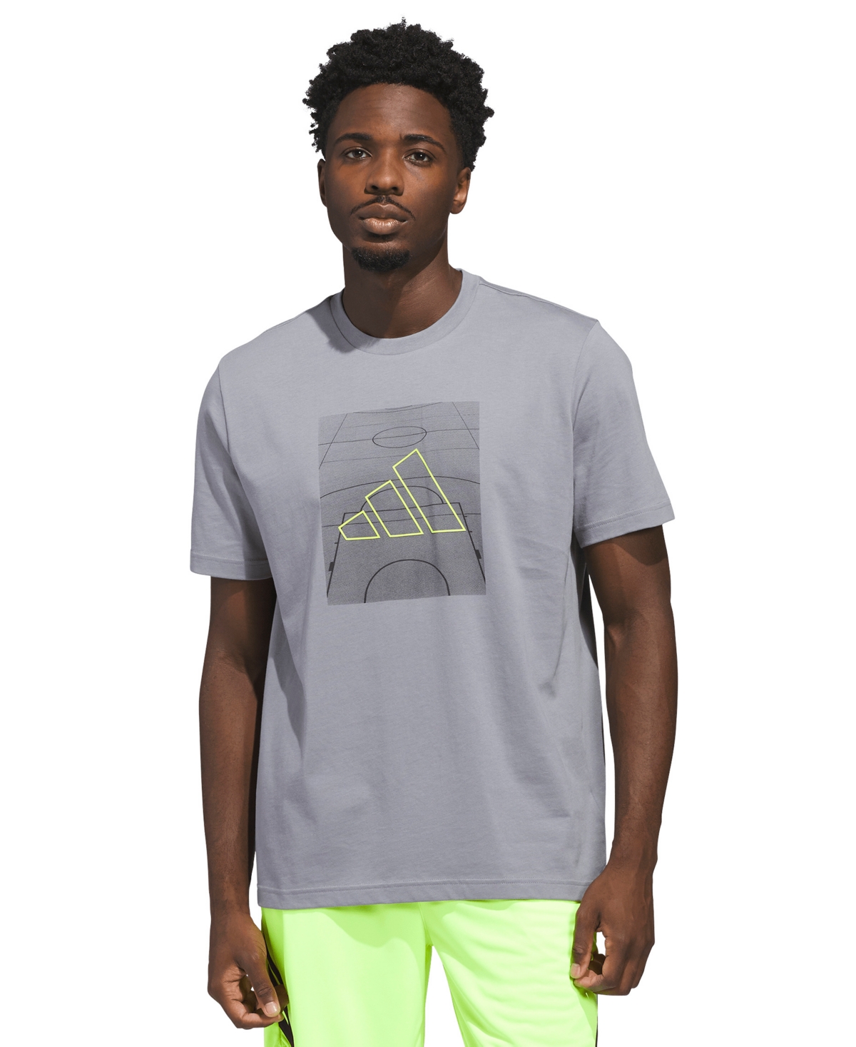 Click here for adidas Mens Playground Graphic T-Shirt - Gray/Lemo... prices