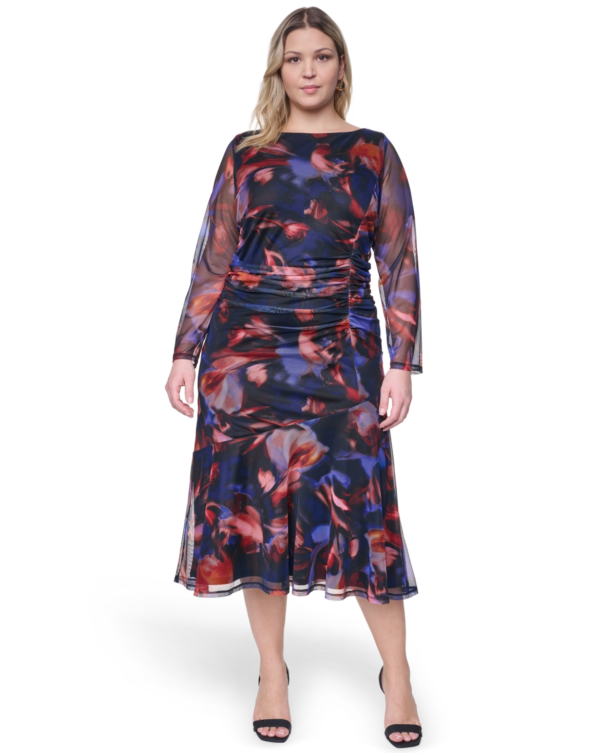 Click here for Vince Camuto Plus Size Printed Side Ruched Mesh Mi... prices