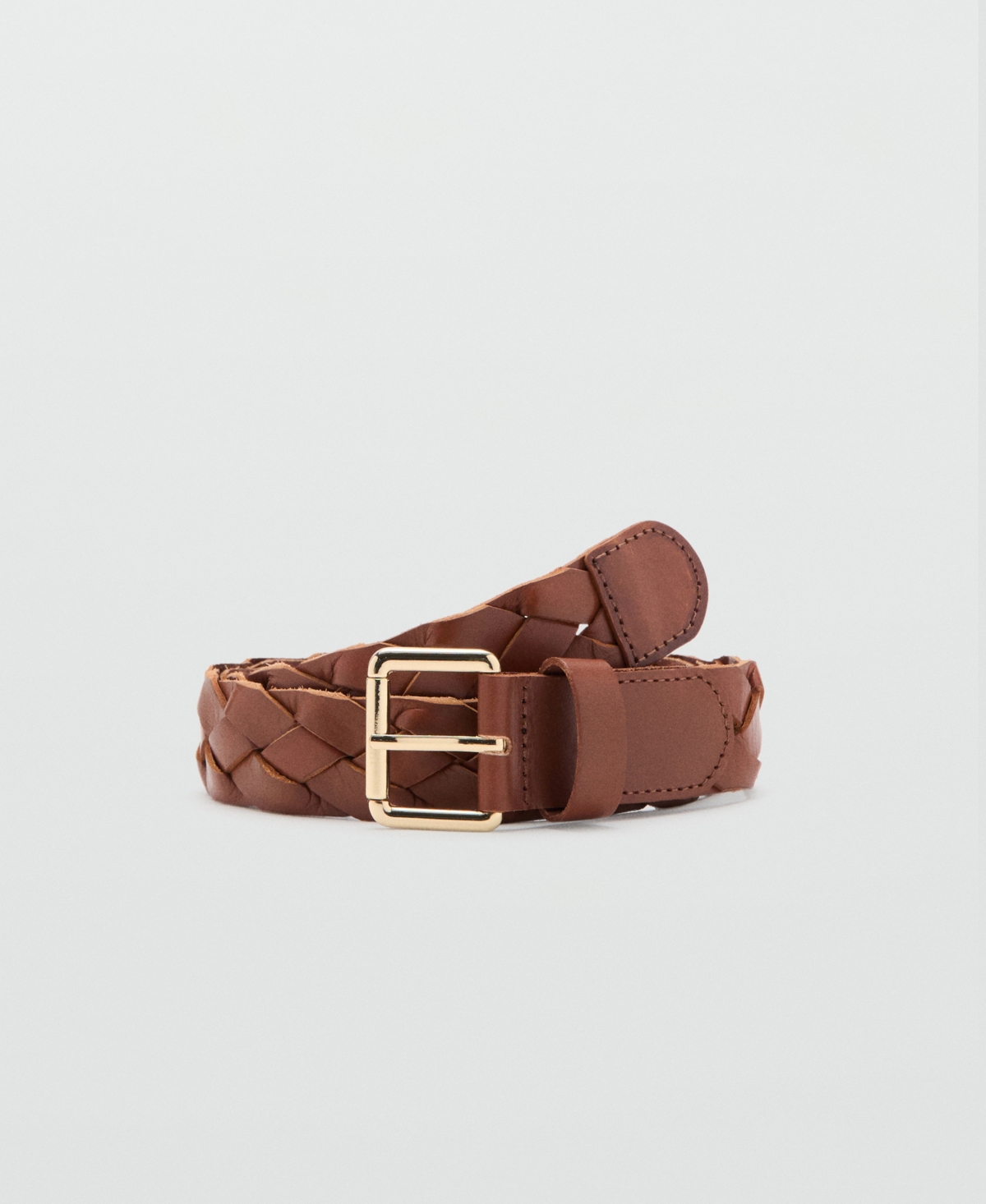 Click here for Mango Womens Braided Leather Belt - Brown prices