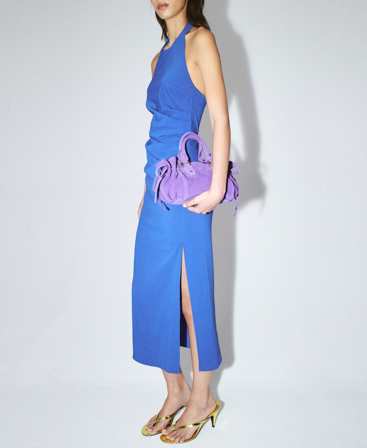 Click here for Mango Womens Draped Halter Dress - Blue prices