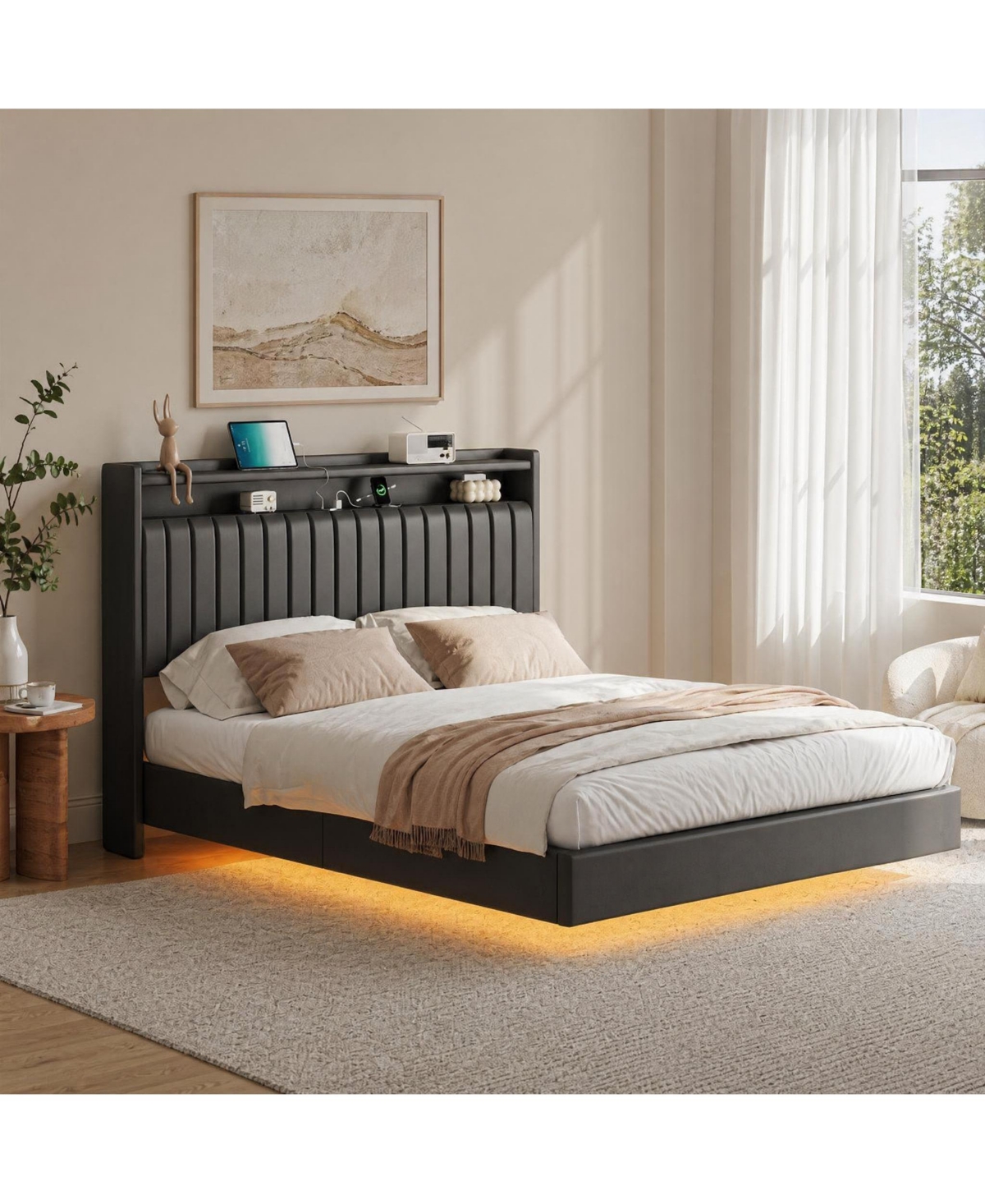Click here for homfan Floating Platform Bed Frame with Hidden Leg... prices