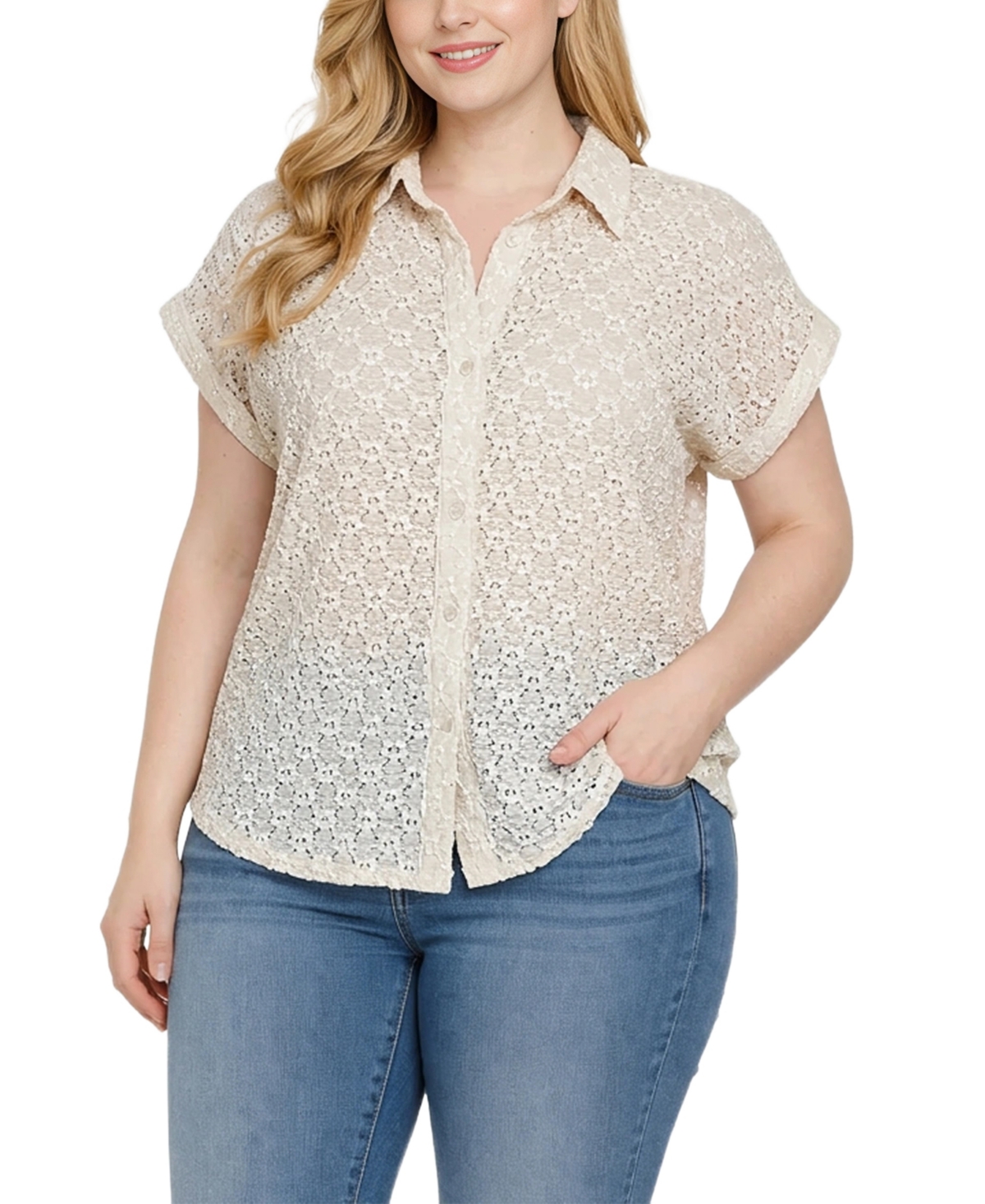 Click here for Ny Collection Plus Size Short Sleeve Lace Blouse -... prices