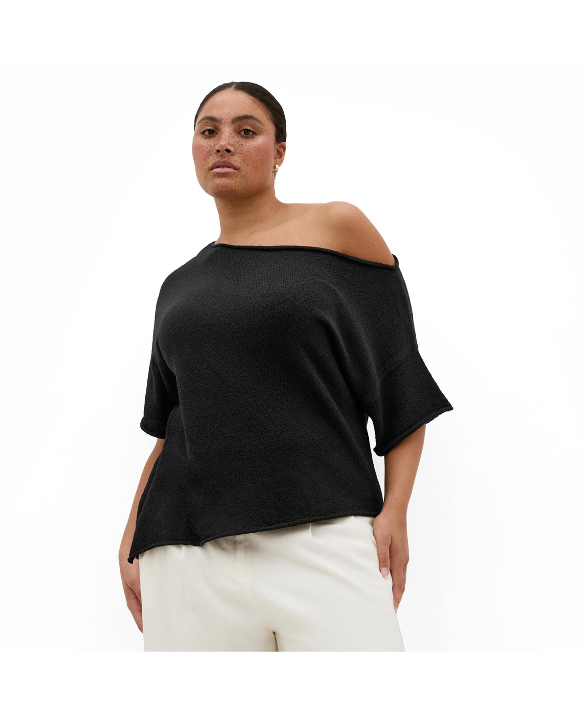 Click here for City Chic Womens One Shoulder Knit Top - Black prices