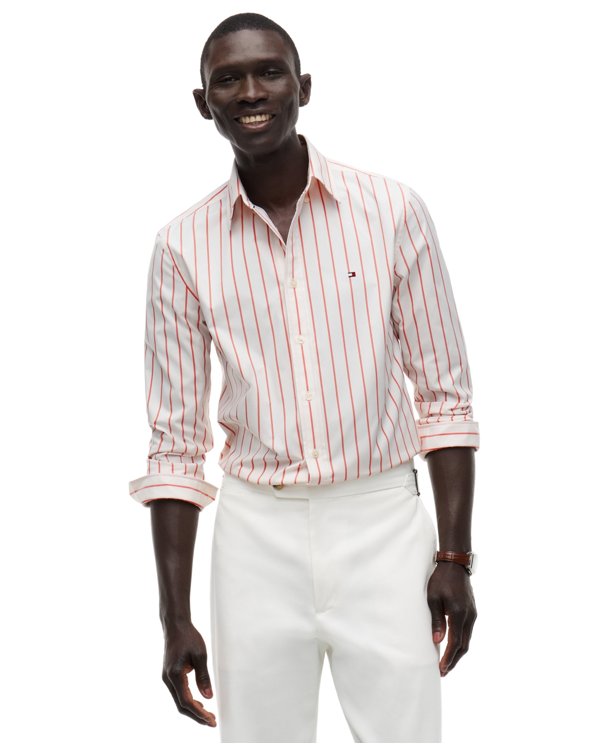 Click here for Tommy Hilfiger Mens Performance Poplin Stripe Shir... prices