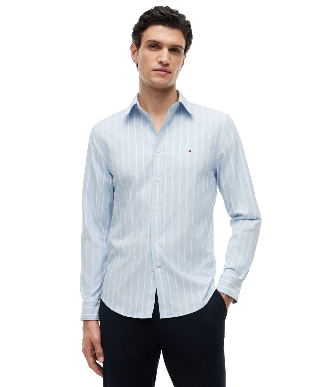 Click here for Tommy Hilfiger Mens Performance Poplin Stripe Shir... prices