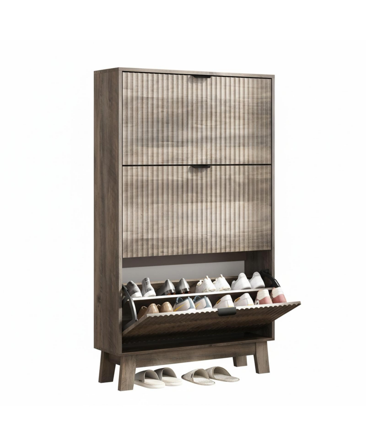 Click here for Yigii Fluted Shoe Cabinet 4 Flip Drawers Slim Entr... prices
