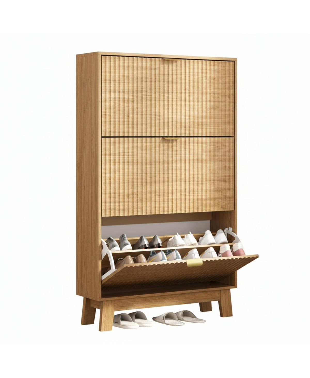 Click here for Yigii Fluted Shoe Cabinet 4 Flip Drawers Slim Entr... prices